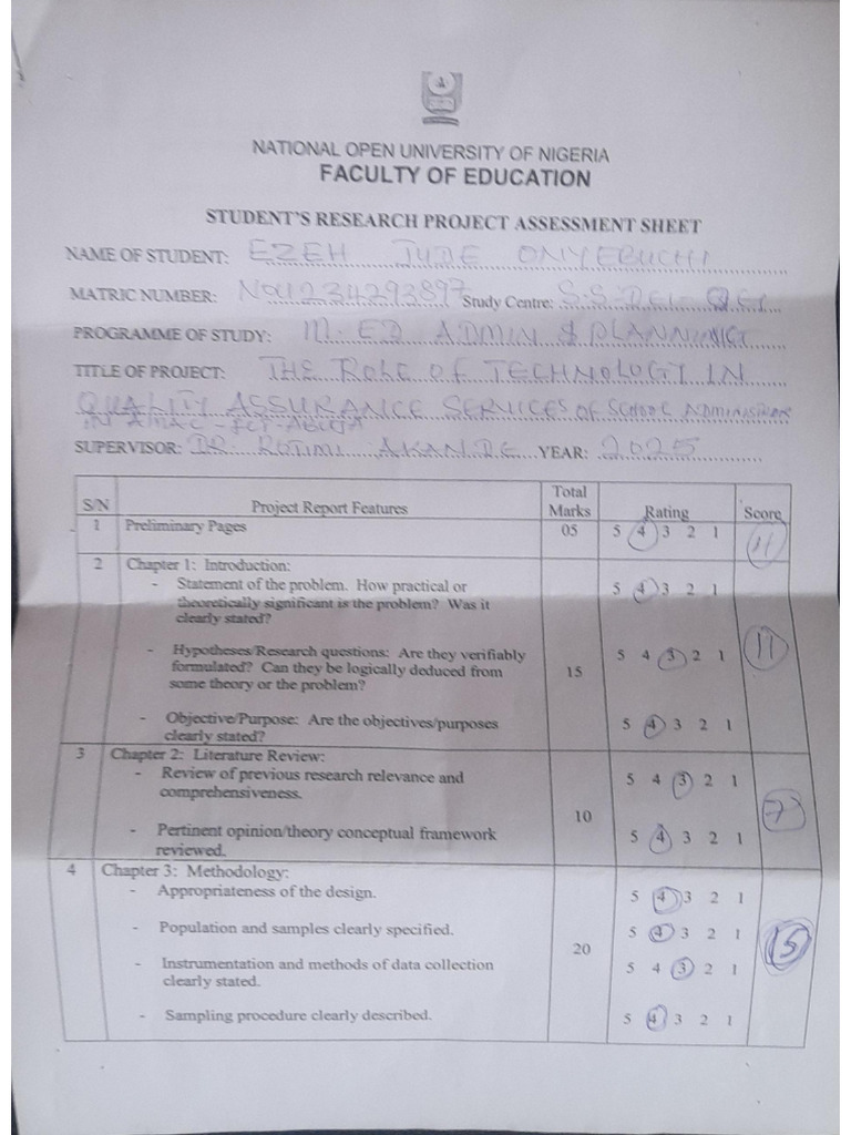Eze Jude Project Scoresheet | PDF