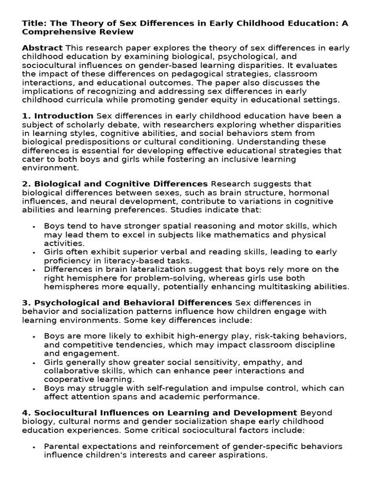 Sex Differences in Early Childhood Education | PDF | Learning | Gender ...