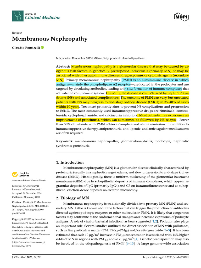 Membranous Nephropathy | PDF | Complement System | Biochemistry