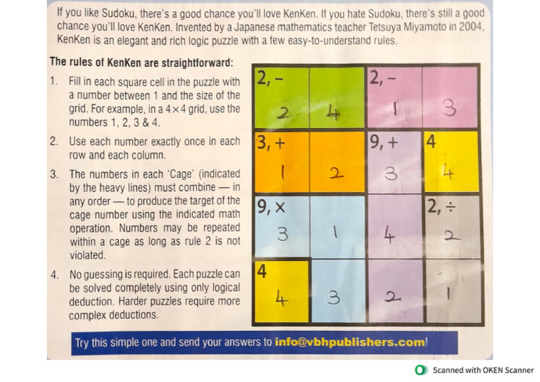 Ken Ken Puzzle - Solution | PDF