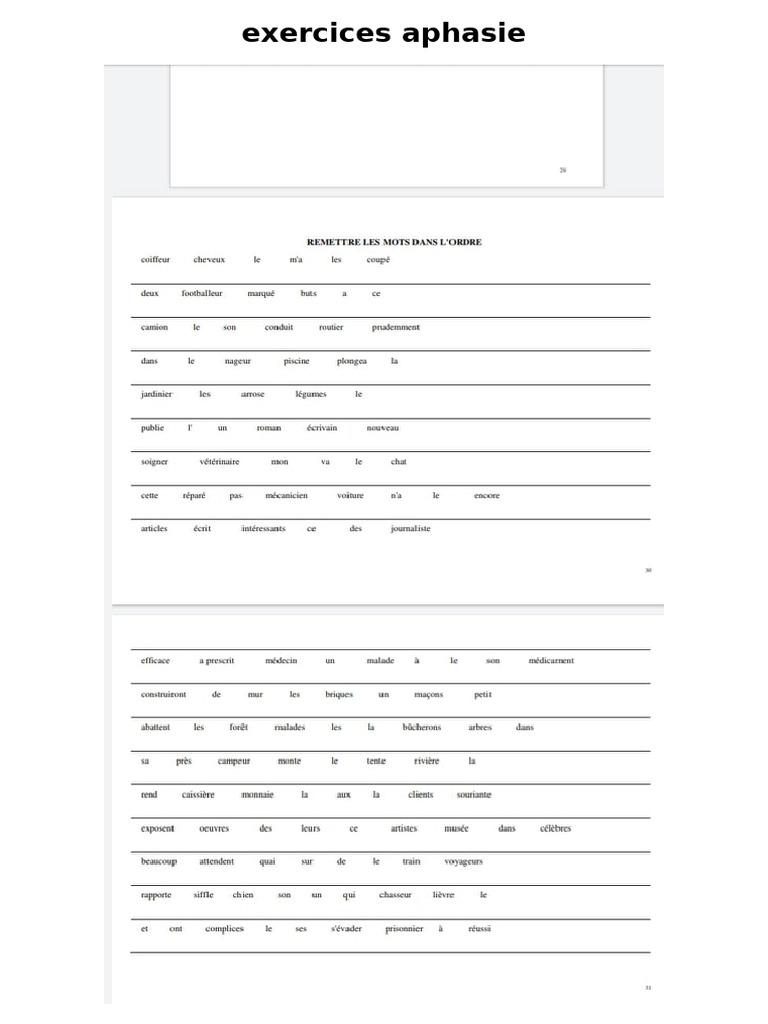 Exercices pour l'Aphasie PDF | PDF