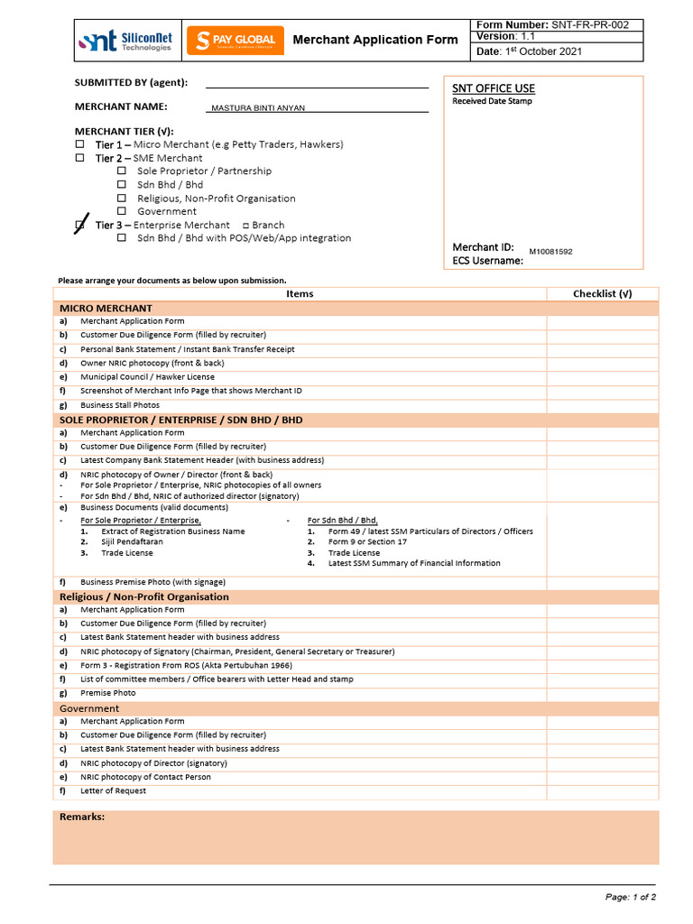 S Pay Global Merchant Application Form Ver 1 1 | PDF | Sole Proprietorship