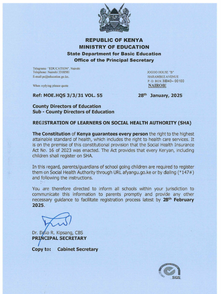 Registration of Learners On Social Health Authority (Sha) | PDF