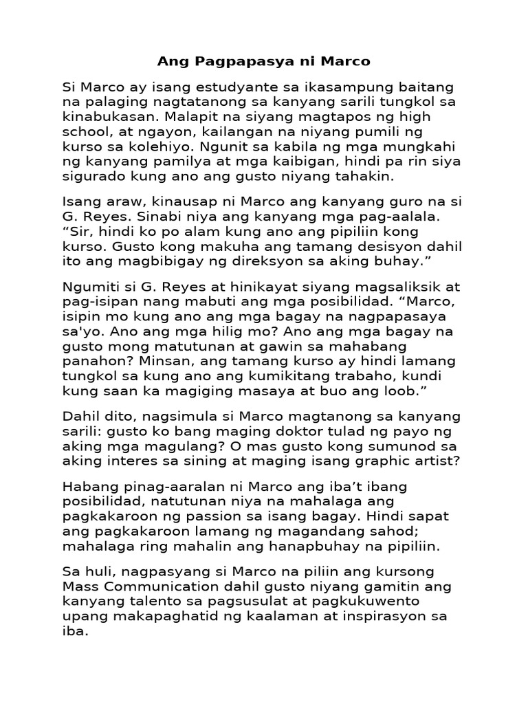 Ang Pagpapasya Ni Marco | PDF