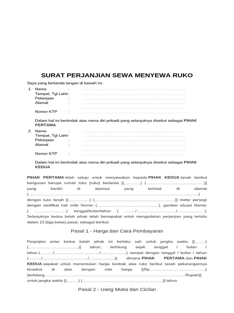 Perjanjian Sewa Ruko | PDF