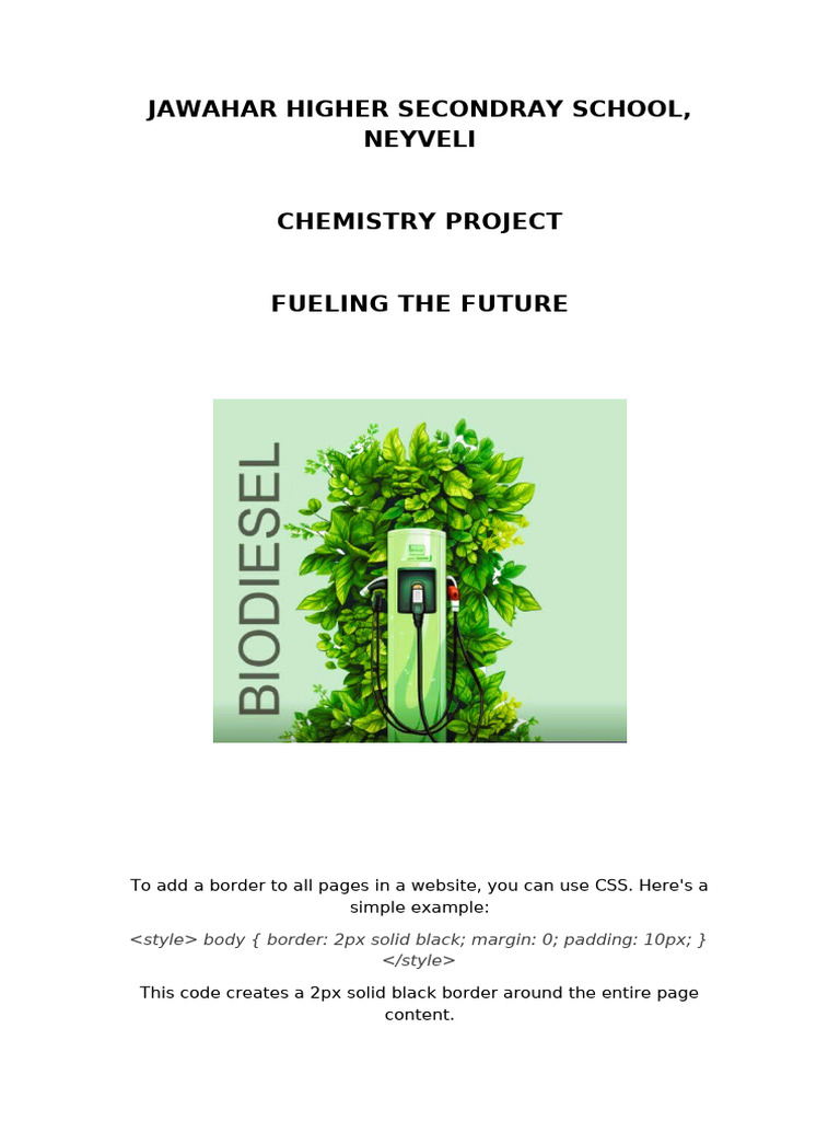 Biofuel, Chemistry Project | PDF | Biofuel | Biodiesel