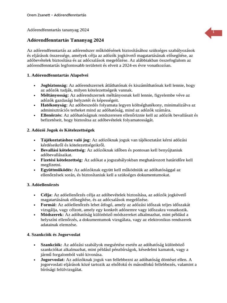 Orem Zsanett - Adórendfenntartás | PDF