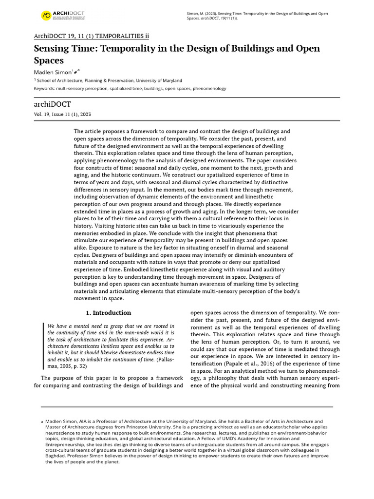 Sensing Time Temporality in The Design of Buildings and Open Spaces | PDF | Time | Perception