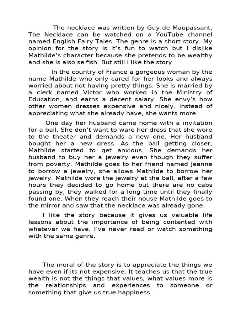 Author of "The Necklace" Revealed | PDF