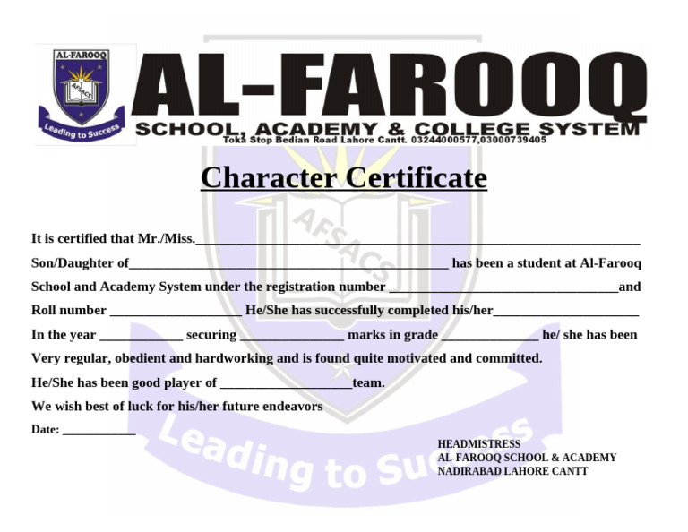 Character Certificate | PDF