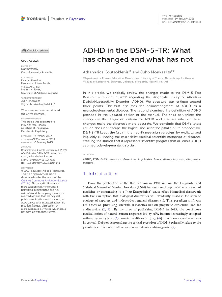 2023_Koutsokleni_ADHD in the DSM-5-TR- What has changed and what has not | PDF | Attention ...