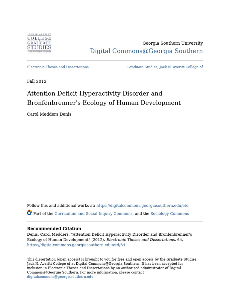 P - Attention Deficit Hyperactivity Disorder and Bronfenbrenners Eco | PDF | Attention Deficit ...