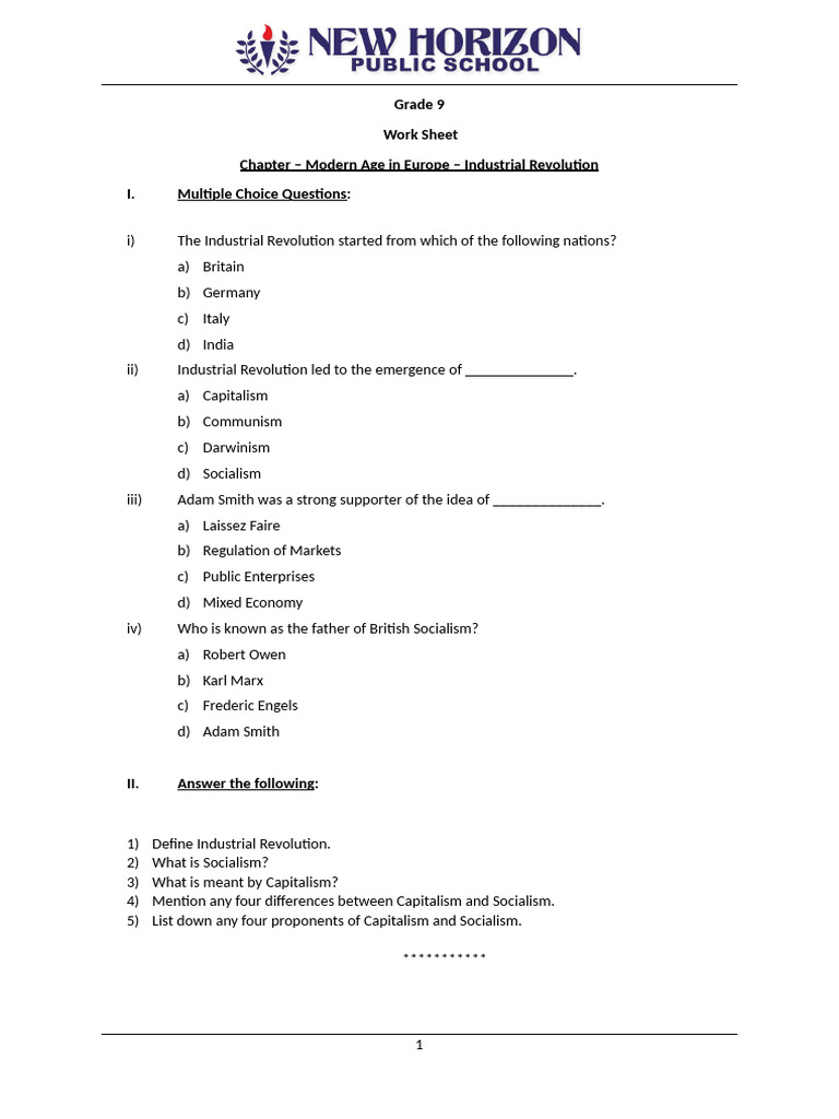WS 16 Midieval India The Modern Age in Europe Industrial Revolution ...