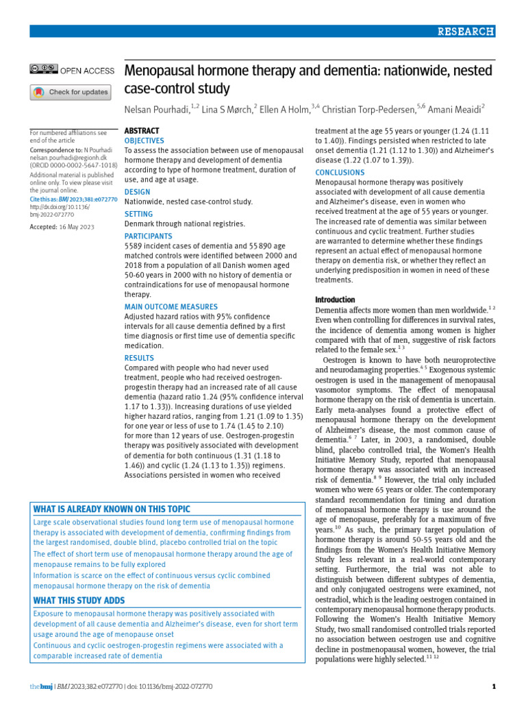 2023 - Menopausal Hormone Therapy and Dementia - Nationwide, Nested ...