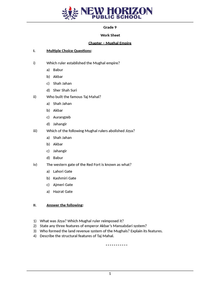 WS 13 Midieval India The Mughal Empire 1735712638 | PDF