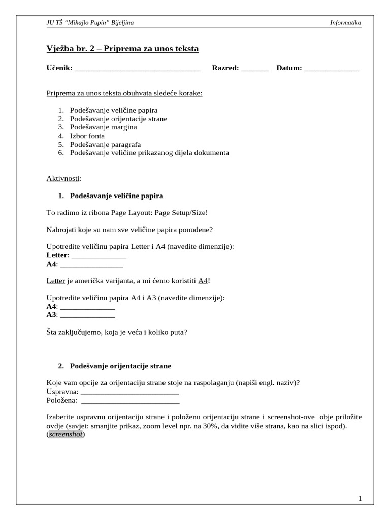 Vježba Br. 2 - Priprema Za Unos Teksta | PDF