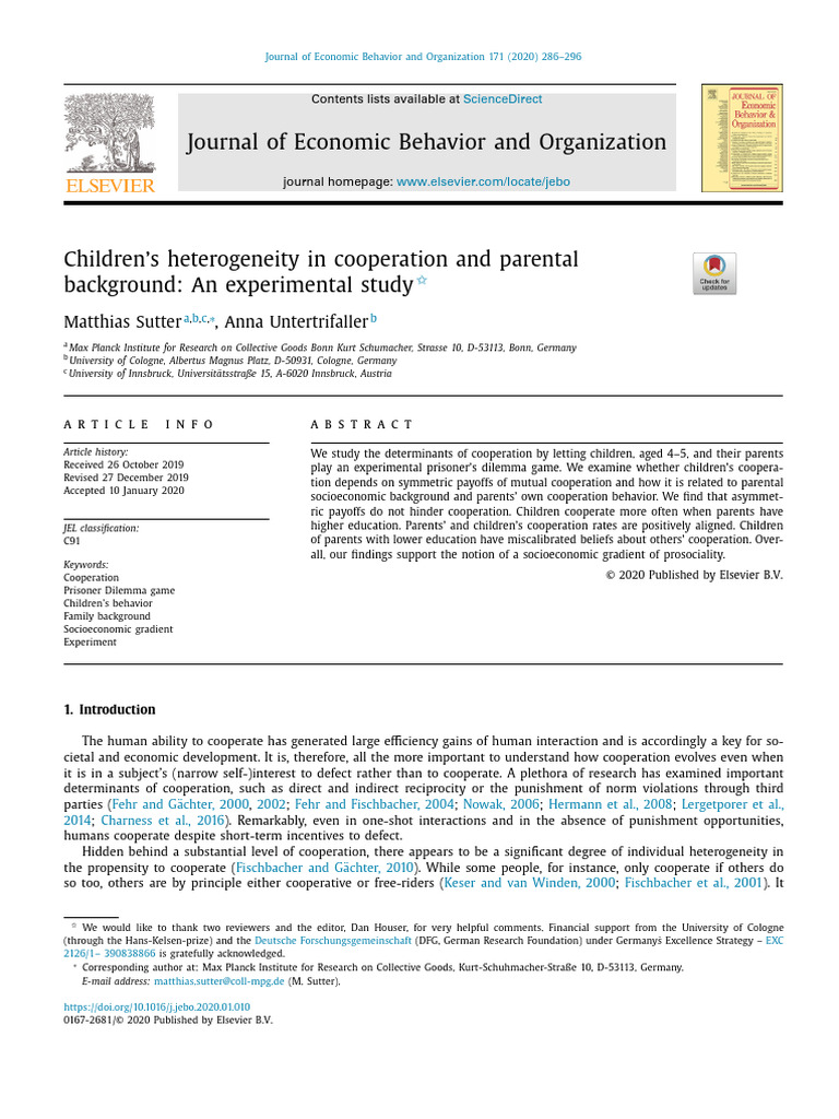 Children's Cooperation and Parental Influence | PDF | Cooperation ...