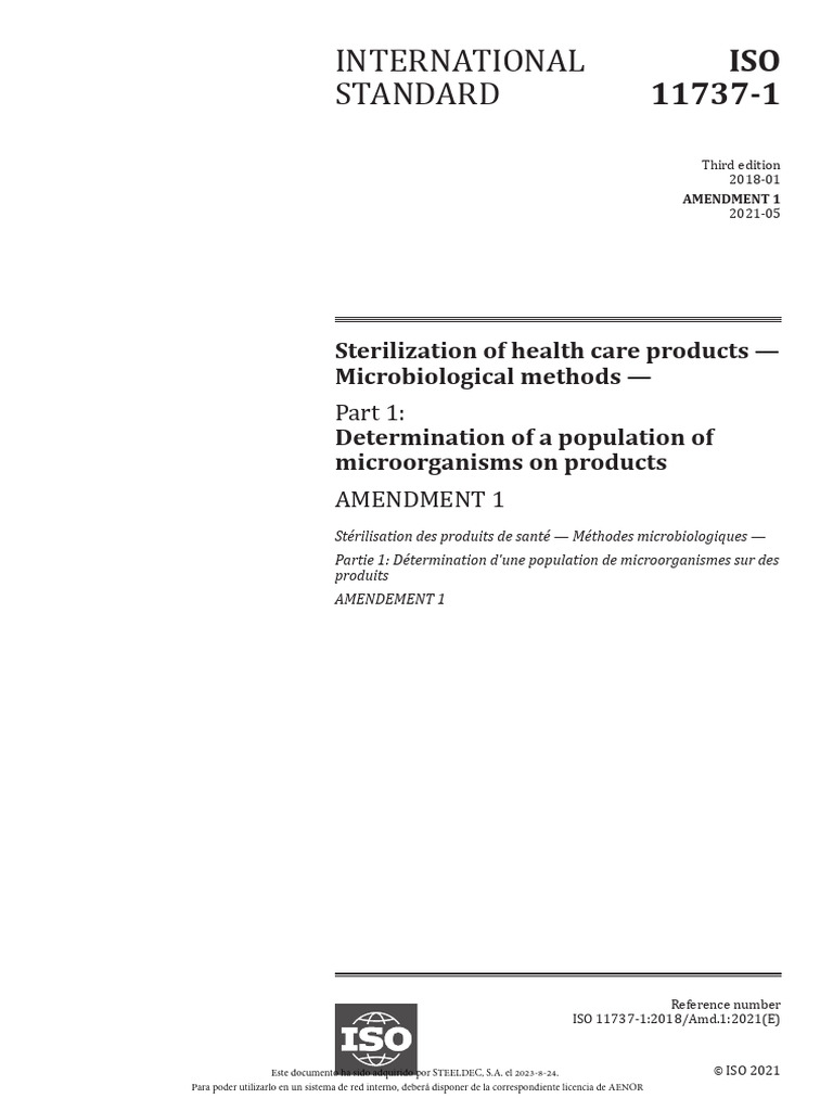 ISO 11737-1 - 2018 - Amd 1 - 2021 | PDF | International Organization ...