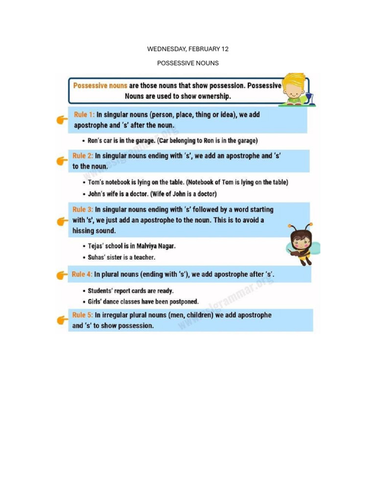 WEDNESDAY, FEBRUARY 12 POSSESSIVE NOUNS | PDF