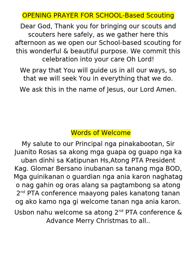 School Opening Prayer Ceremony | PDF