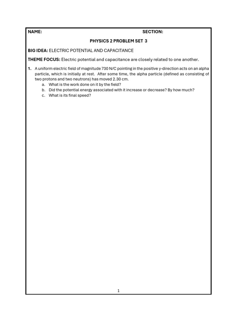 24 25 - Q4 - Phys2 - Problem Set 3 Electric Potential Capacitance | PDF | Capacitor | Capacitance