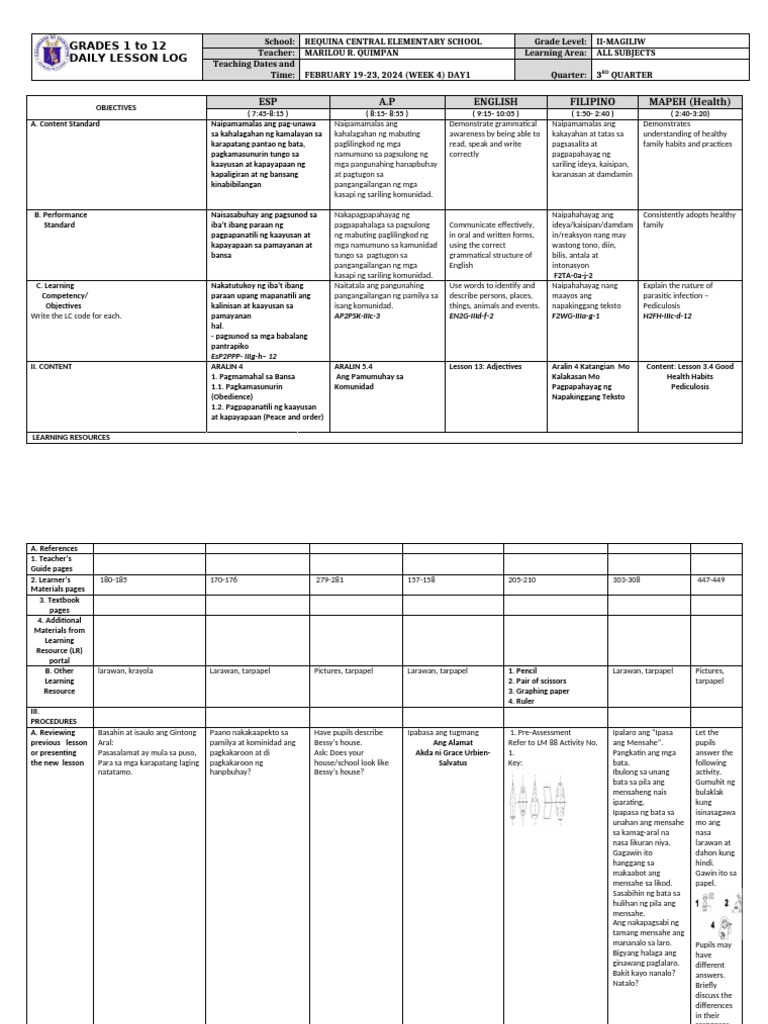 DLL - All Subjects 2 - Q3 - W4 - D1 | PDF