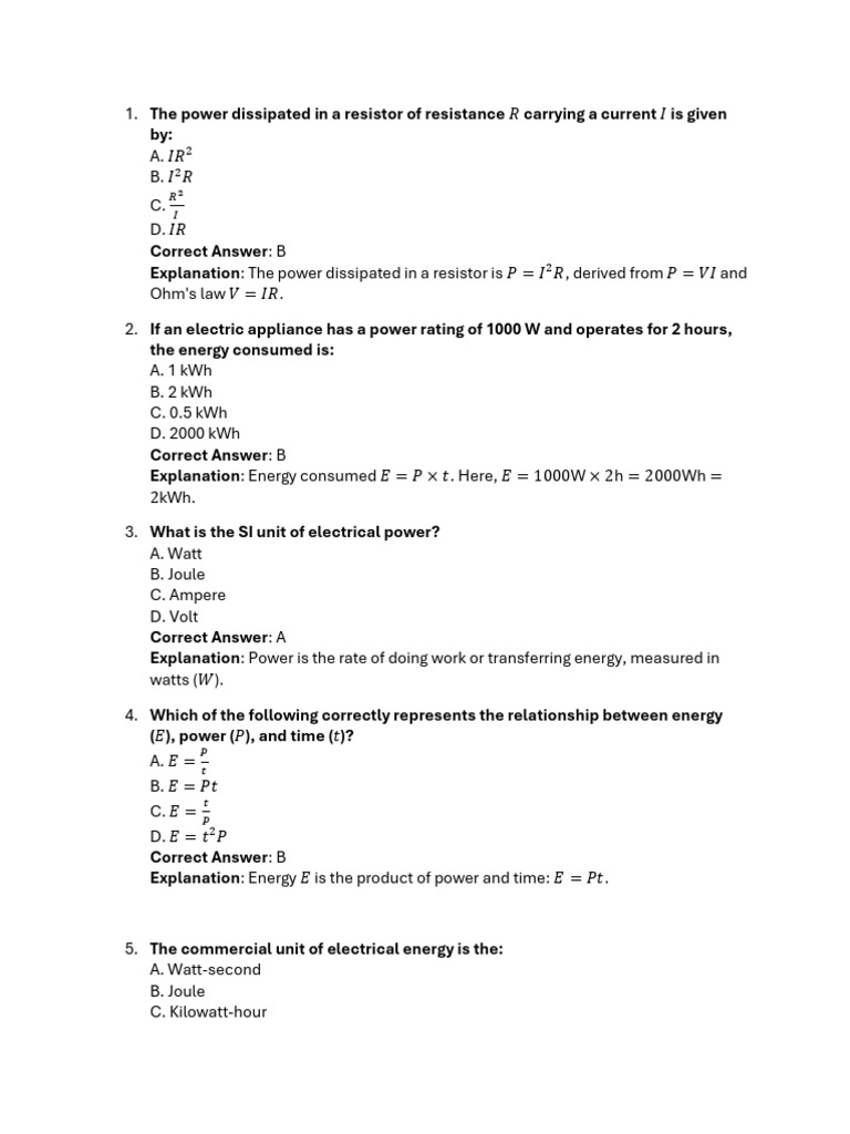 Electrical Power and Energy Concepts | PDF | Electric Power | Fuse ...