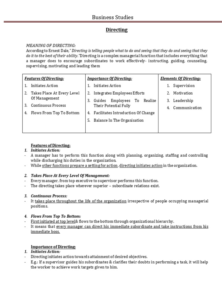 BST directing notes | PDF | Leadership | Motivation