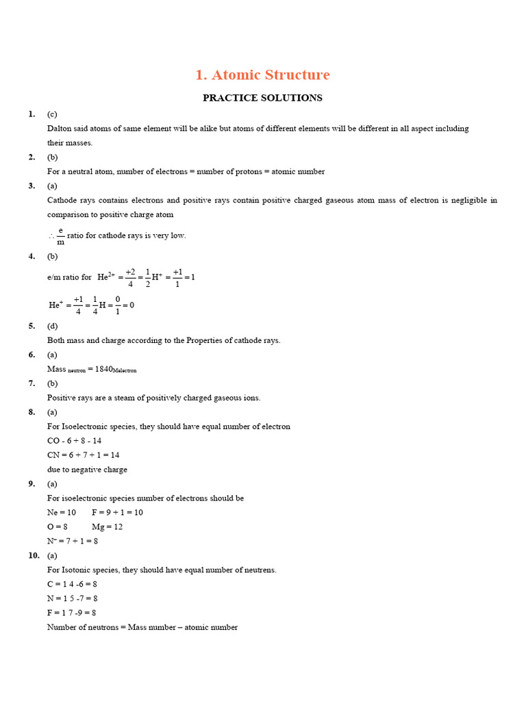 Atomic Structure Practice Solutions | PDF | Hydrogen Bond | Chemical Bond