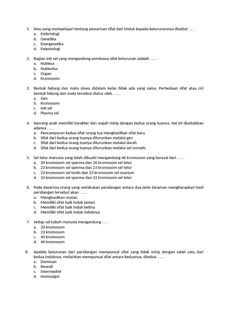 Latihan Soal Pewarisan Sifat dan Persilangan | PDF