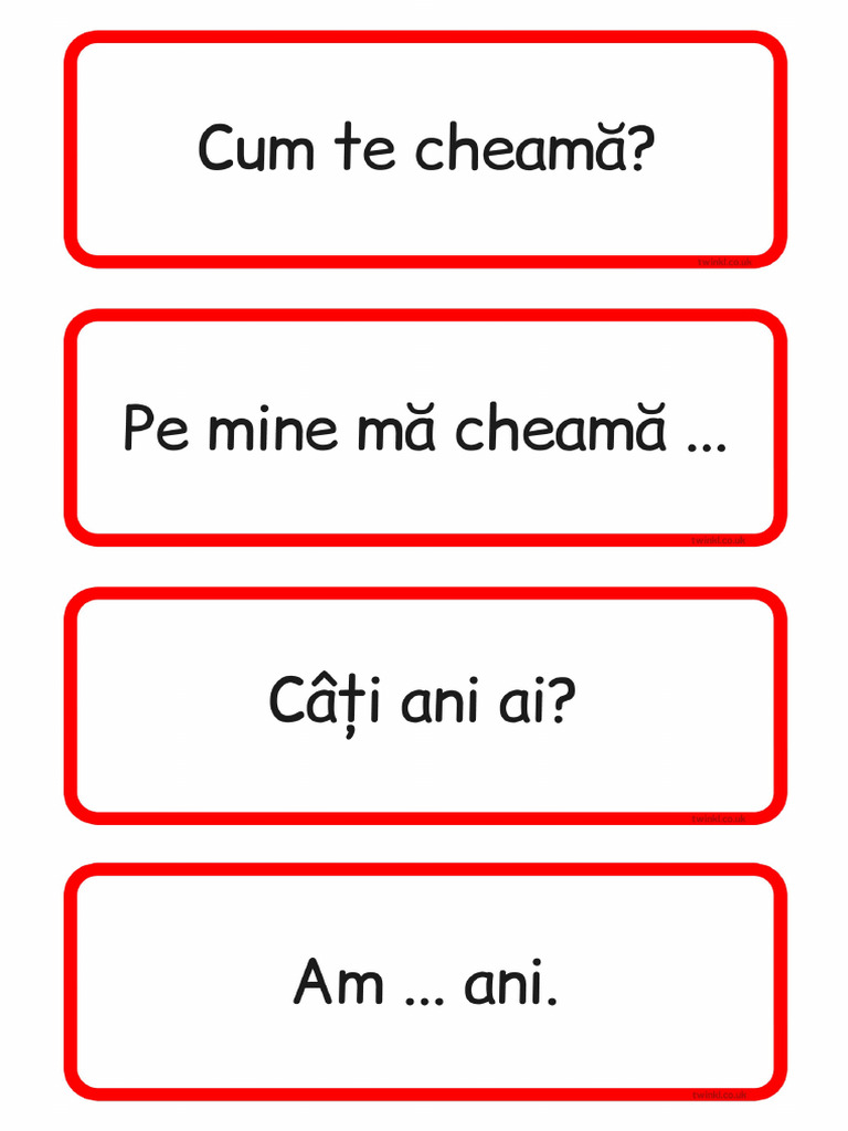 Basic Phrases Word Cards Romanian | PDF