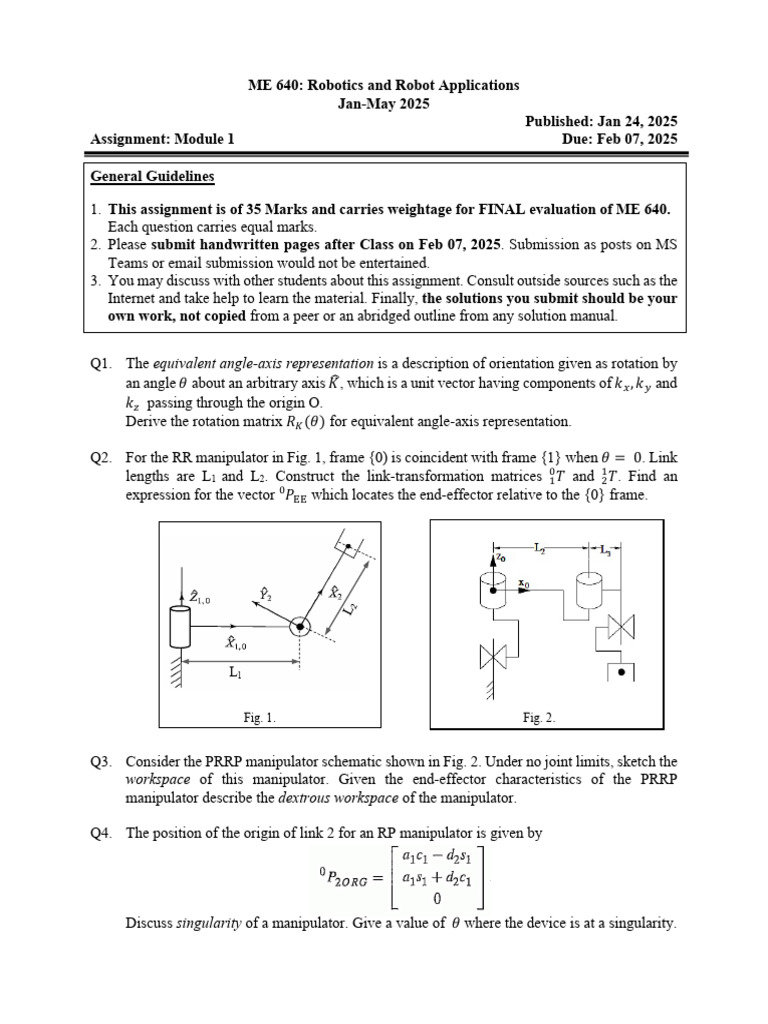 ME 640 Robotics Assignment Overview | PDF | Mathematical Physics ...