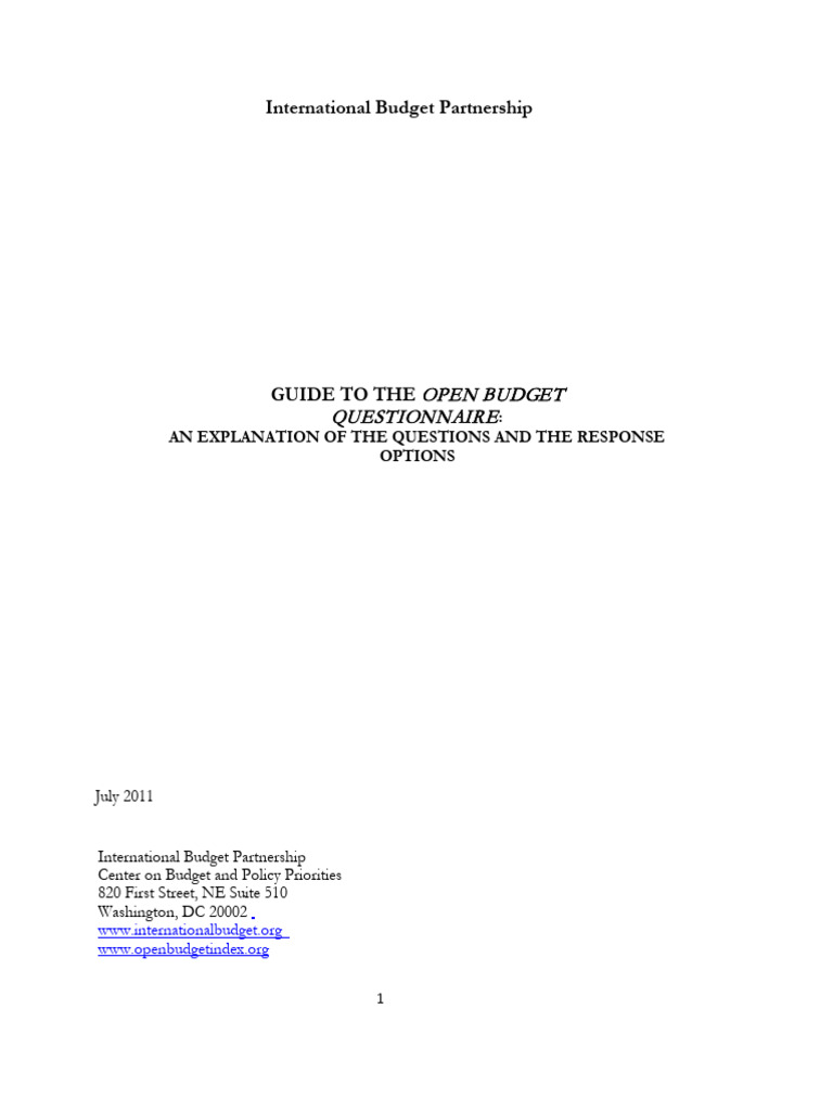 Open Budget Questionnaire Guide | PDF | Questionnaire | Budget