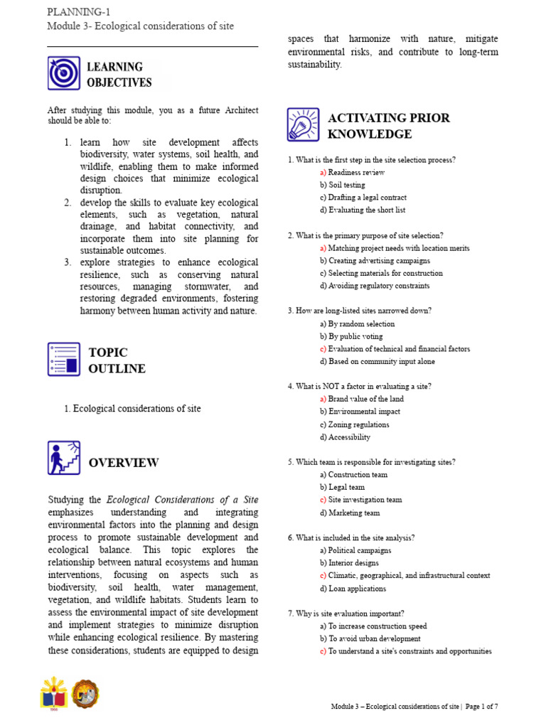 Module 3 Ecological Considerations in Site Planning | PDF | Soil | Geology
