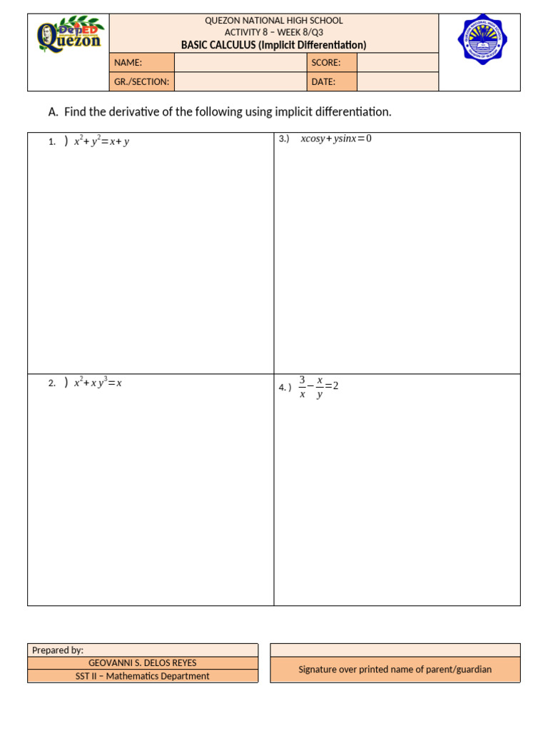 Activity 8 - WK 8 - Implicit Differentiation | PDF