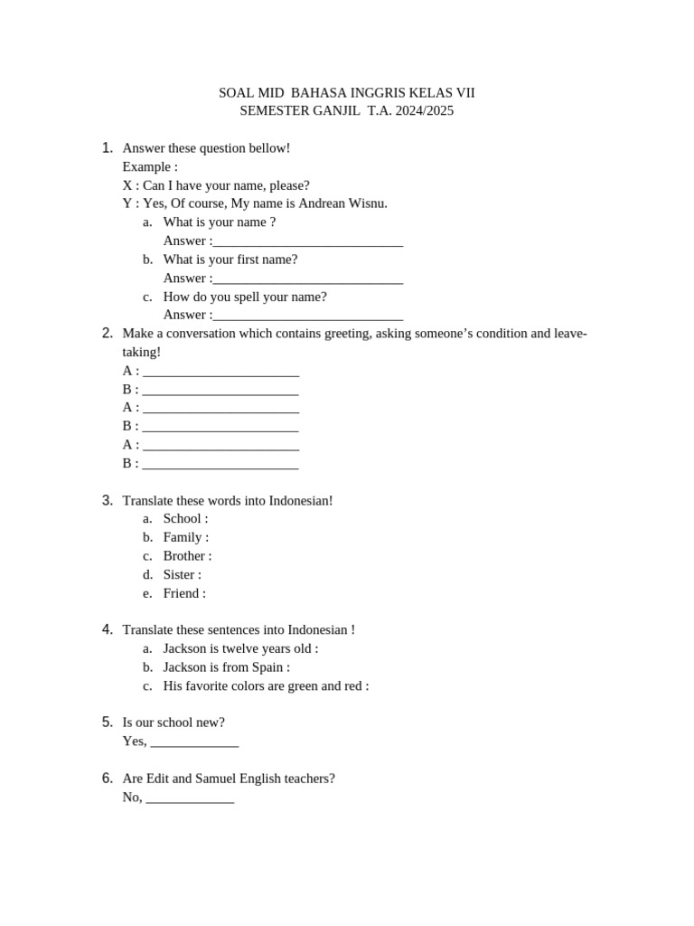 Soal Mid Bahasa Inggris Kelas Vii | PDF