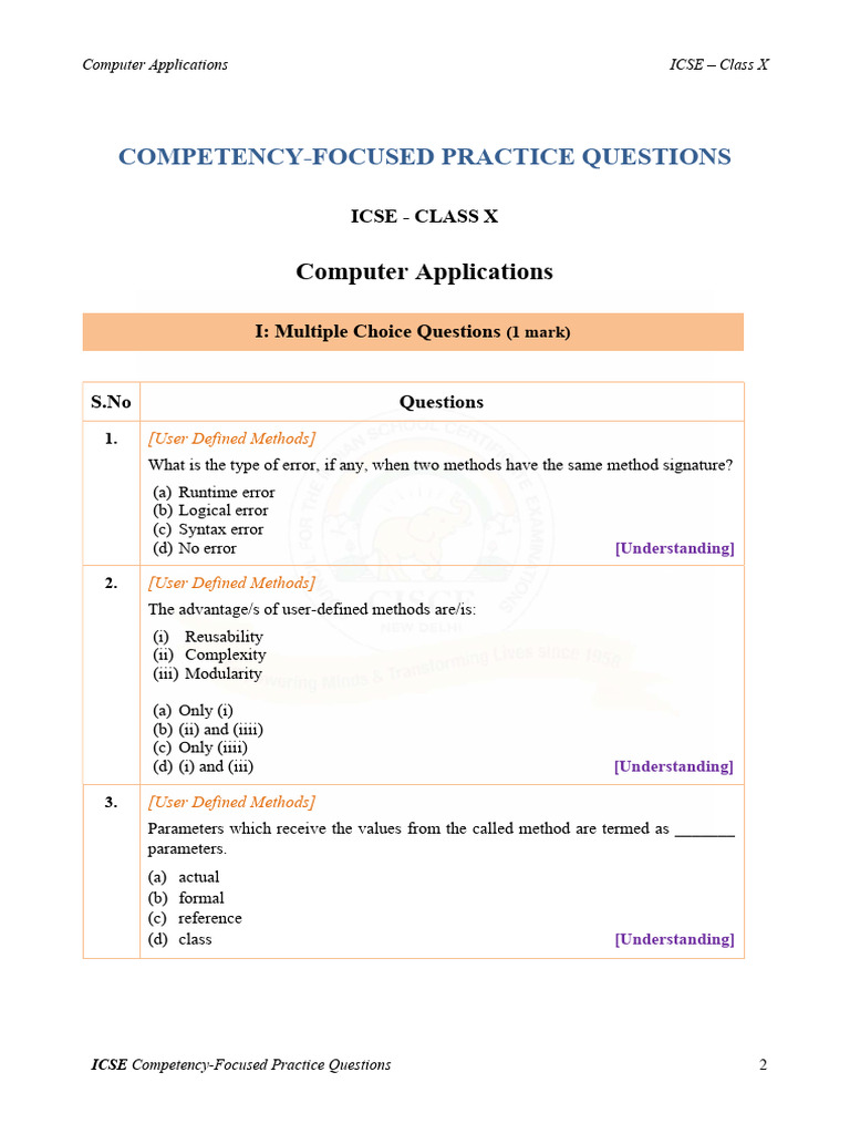 CFQs-ICSE - Computer-Application-Class-X-PRACTICE QUESTIONS - 2024-25 ...