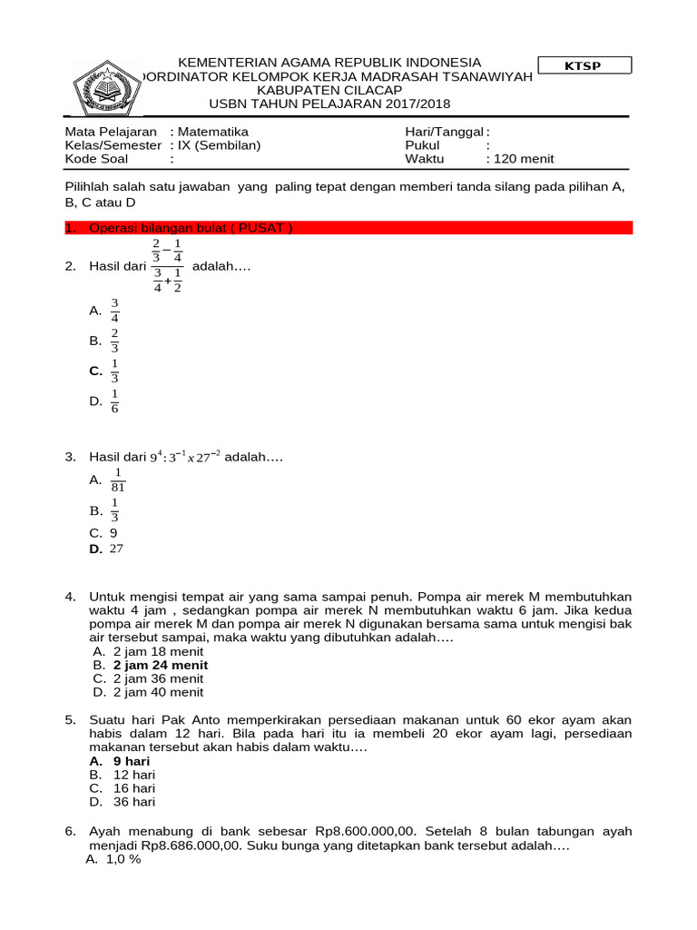 Soal KTSP UMBN 15maret18 Susulan Fnal | PDF