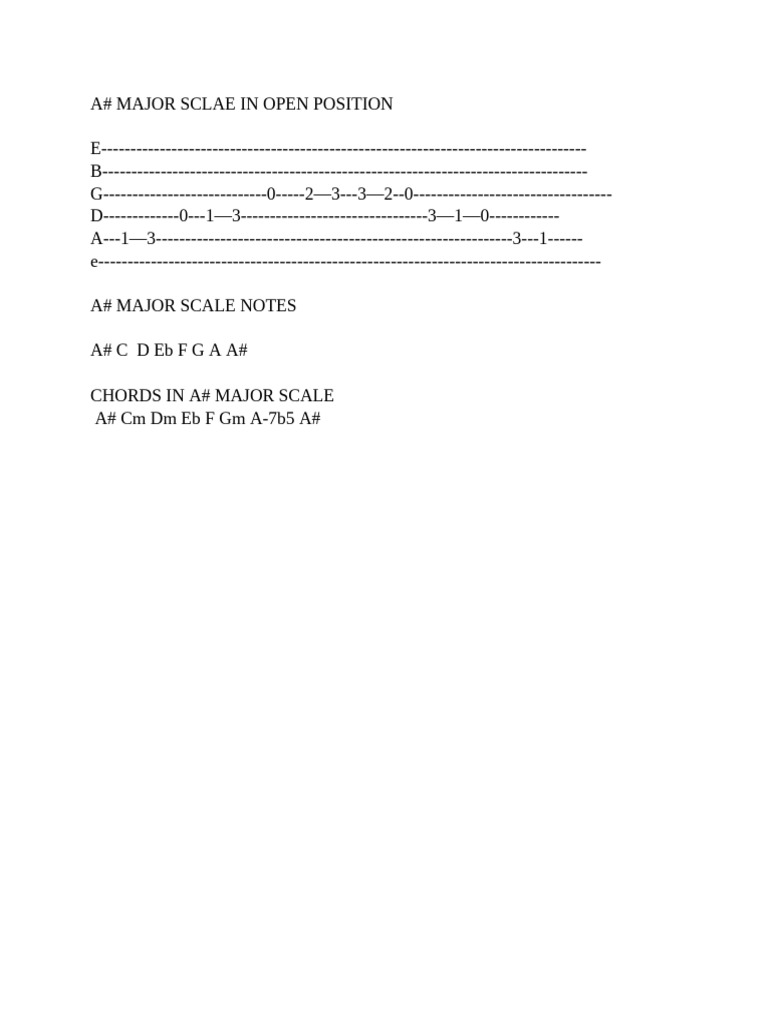 A# Major Scale in Open Position With Chords | PDF