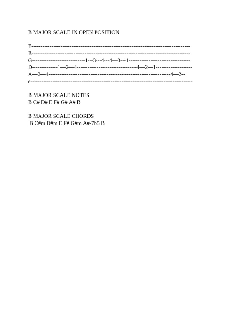 B Major Scale in Open Position With Chords | PDF