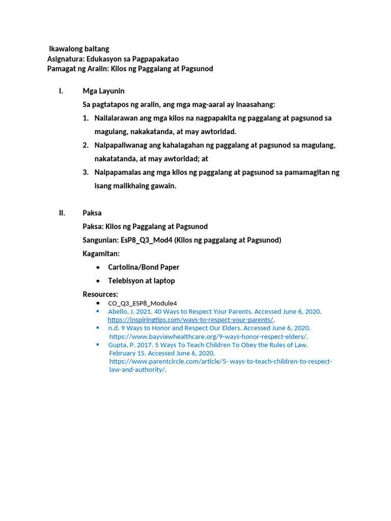lessonplan grade8 Q3-M4 ESP | PDF