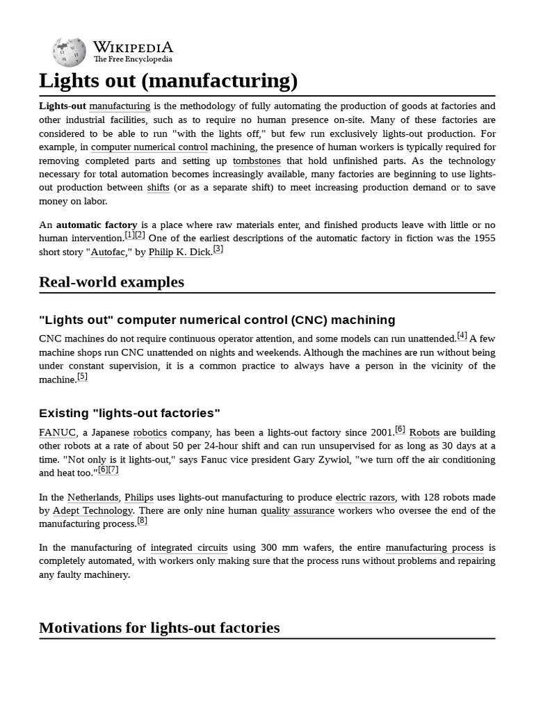 Lights Out (Manufacturing) | PDF | Production And Manufacturing ...