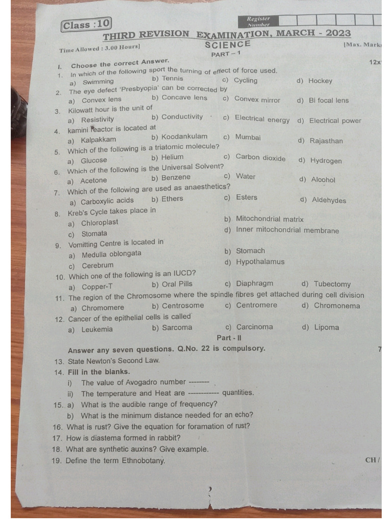 10th Science EM 3rd Revision Exam 2023 Original Question Paper English Medium PDF Download | PDF