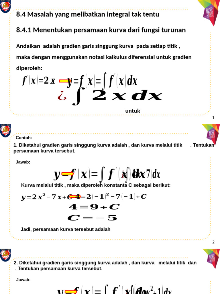 Menentukan Persamaan Kurva Dari Fungsi Turunan | PDF