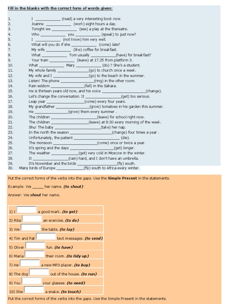 Fill in The Blanks With The Correct Form of Words Given | PDF | Leisure