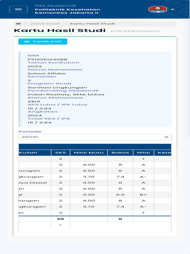Kartu Hasil Studi - KHS Mahasiswa | PDF