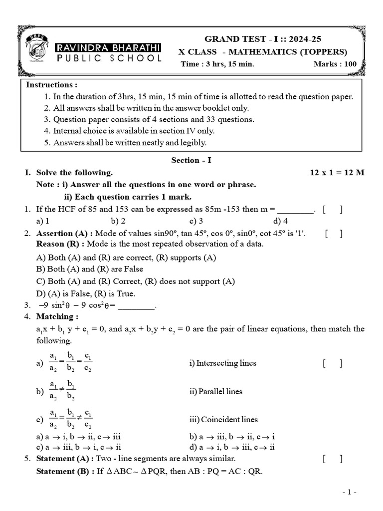 Class X Mathematics Grand Test 2024-25 | PDF | Circle | Quadratic Equation
