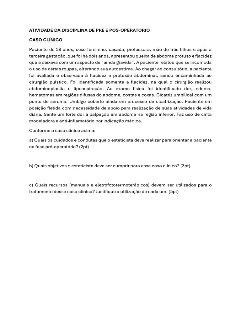 ATIVIDADE AVALIATIVA PRE E POS OPERATORIO | PDF