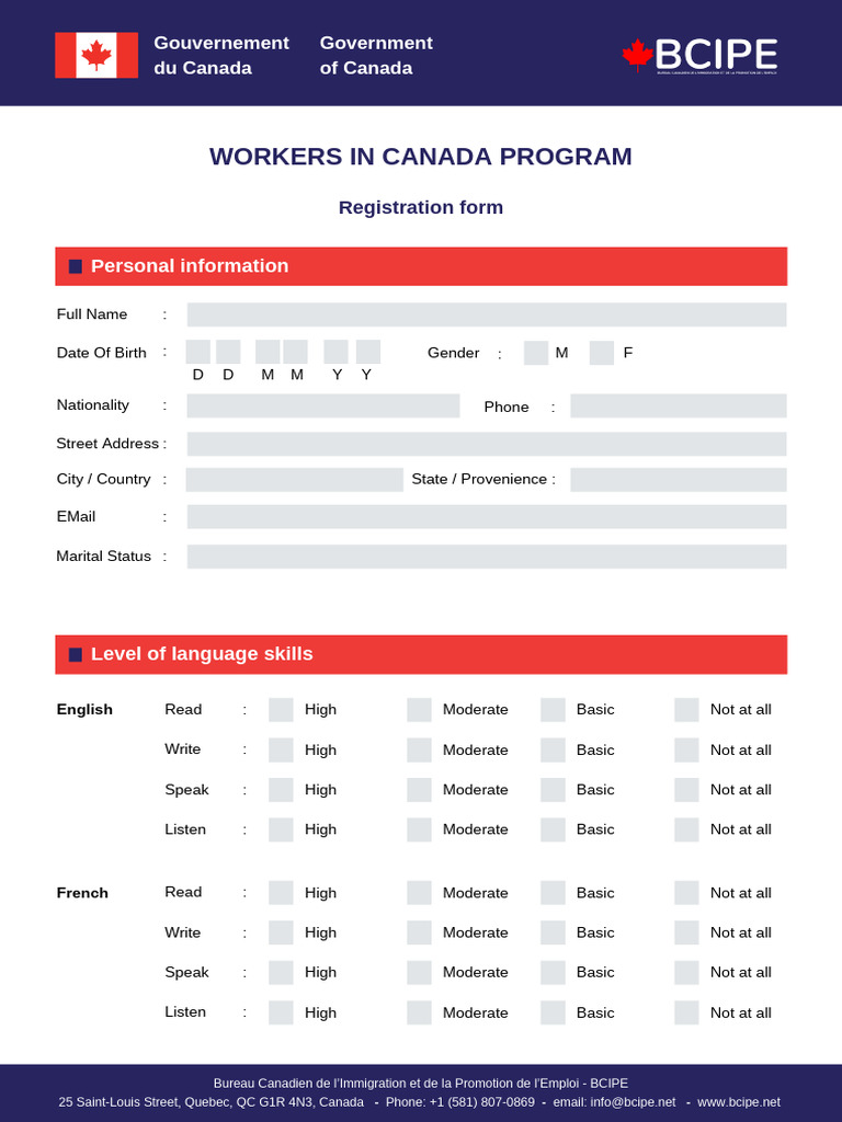 Registration Form - Workers in Canada Program - BCIPE | PDF | Criminal ...