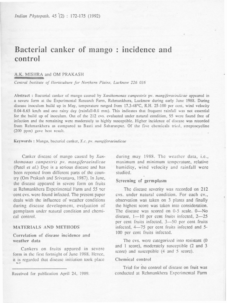 Bacterial Canker of Mango | PDF | Coefficient Of Variation